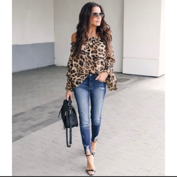 Tops | Leopard Print Off The Shoulder Long Sleeve Top | Poshmark